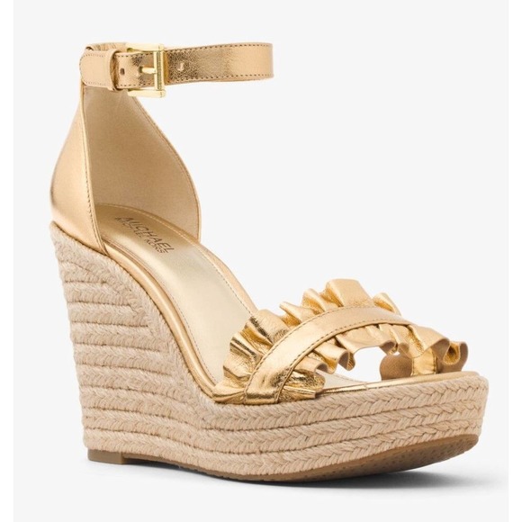 Michael Kors | Shoes | Michael Kors Bella Metallic Ruffled Leather ...
